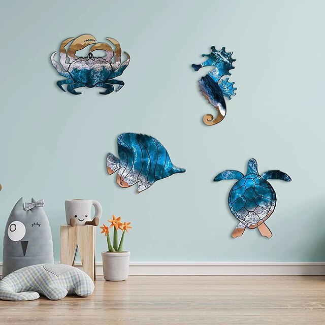 Set of 4 Seahorse Wall Decor Sea Turtle Fish Crab Starfish Sea Urchin ...