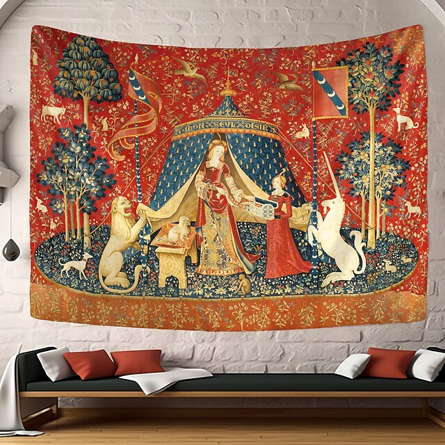 Medieval Lady Painting Tapestry Middle Age Tapestry Wall Art Large ...