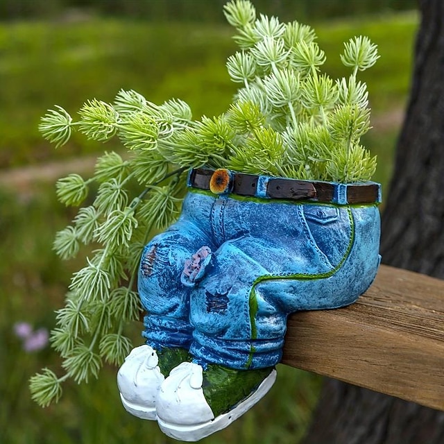 Funny Indoor And Outdoor Flower Pots Resin Denim Pants Ornaments ...