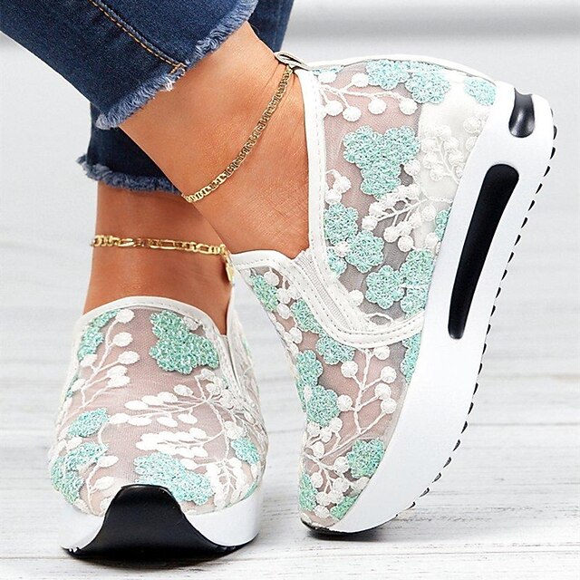 Elegant Floral Embroidered Women's Mesh Sneakers - Perfect for Casual ...