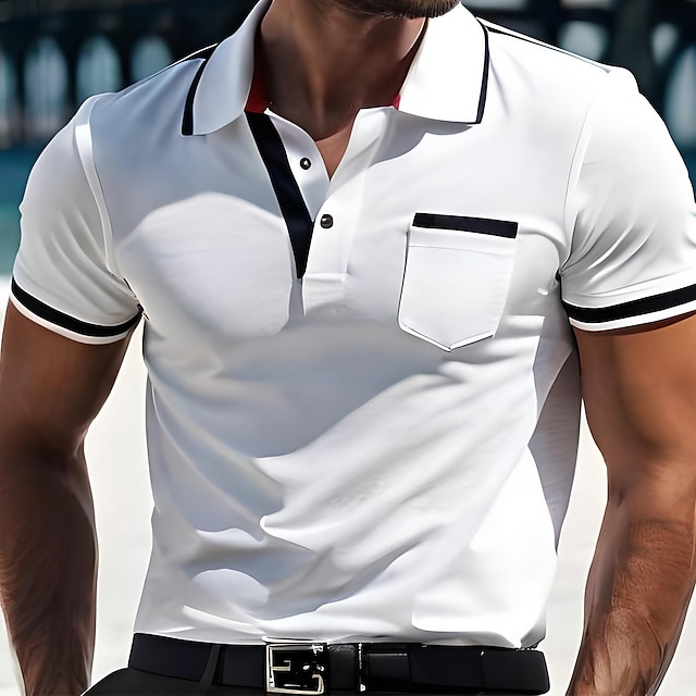 Homme Polos boutonnés POLO Casual Vacances Revers Manche Courte Mode ...