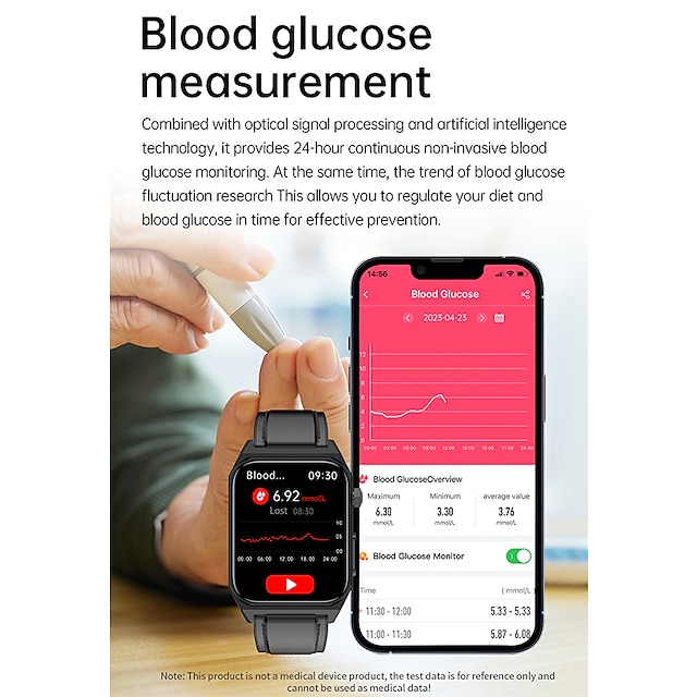 1.91 inch Cardica Blood Glucose Smart Watch ECG Monitoring Blood ...