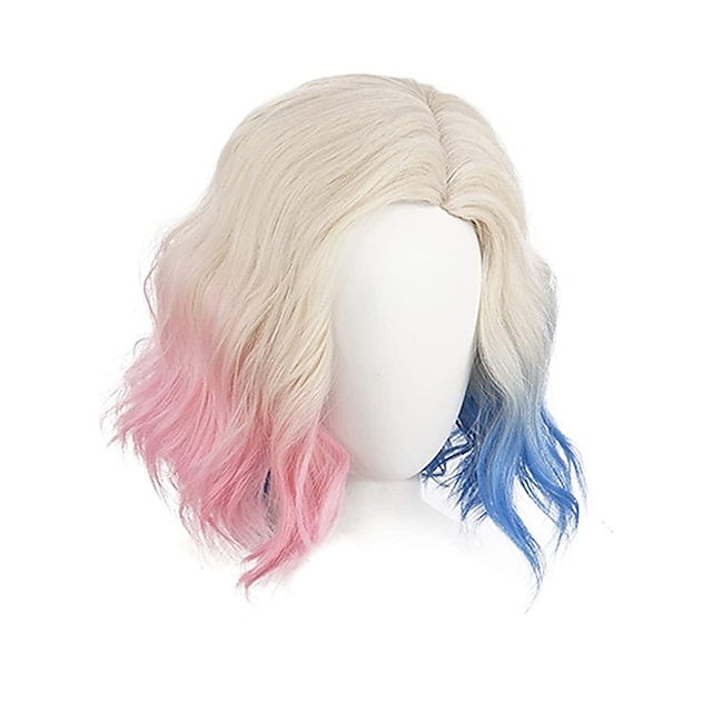 Cosplay Wigs Blonde Pink Blue Curly Synthetic Hair Short Wigs Women's ...