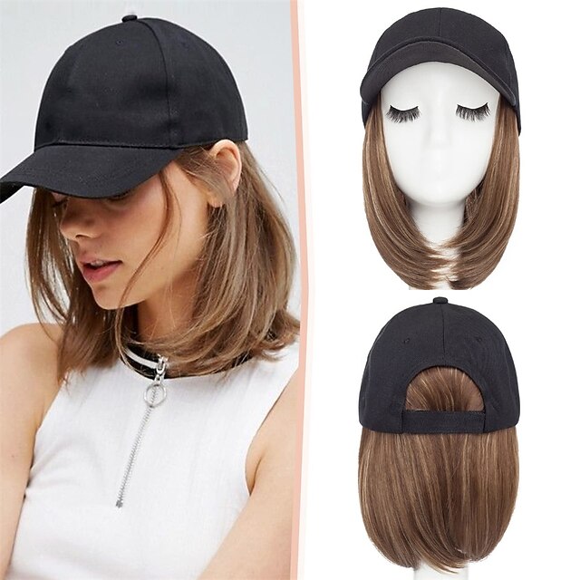 Baseball Cap with Hair Extensions for Women Heat Resistant Synthetic 6 ...
