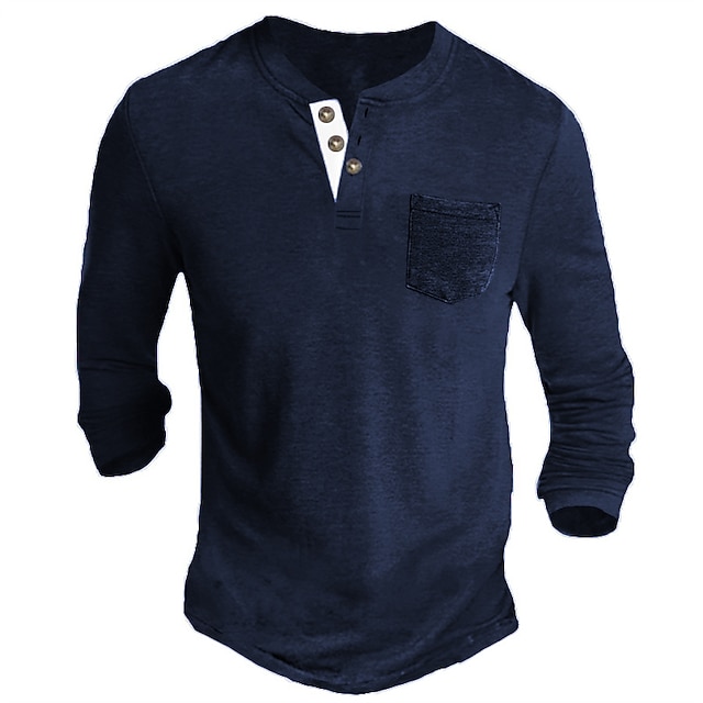 Men's Henley Shirt Tee Long Sleeve Shirt Plain Henley Casual Holiday ...