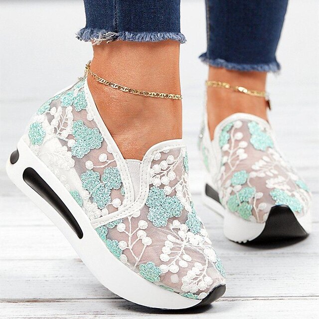 Elegant Floral Embroidered Women's Mesh Sneakers - Perfect for Casual ...