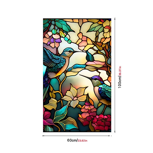Stained Glass Window Film Colorful Retro Flower Birds Window Glass ...