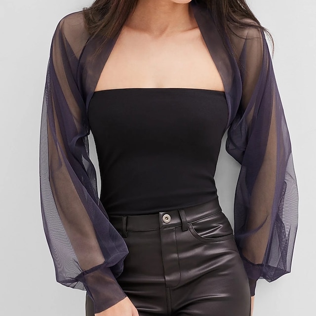 Mesh Bolero Sun Protection Long Puff Sleeve See Through Cover Up Shrug ...