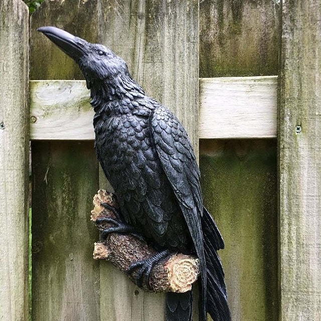 Crow Statue, Black Raven Bird Wall Sculpture, Simulation Animal ...