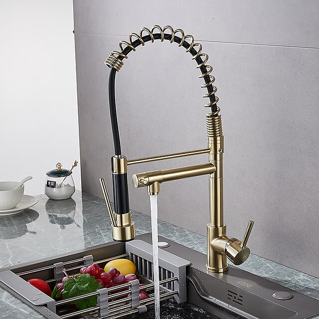 Kitchen Faucet Pull Out Sink Mixer Taps Dual Spout, High Arc Spring ...