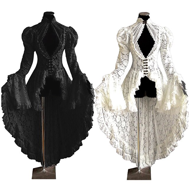 Lace Ruffle Tailcoat Medieval Renaissance Vintage Dress Women's Costume ...