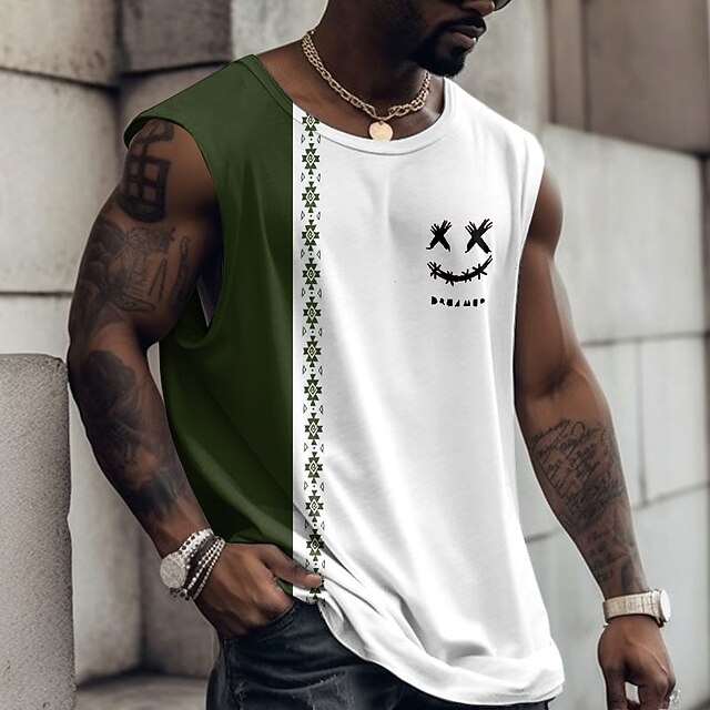 Men's Graphic Color Block Funny Vest Top Sleeveless T Shirt for Men Cap ...