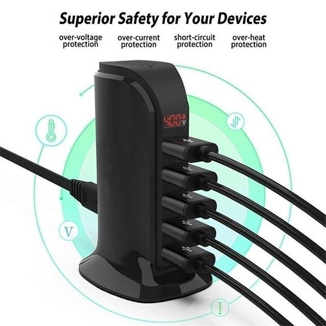 5ports Multi-USB Charging Station Hub Base Smart Digital Display ...
