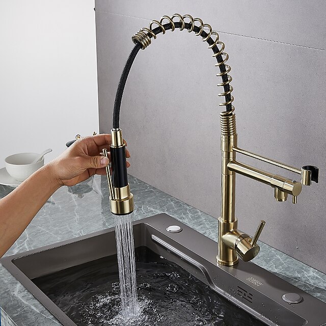 Kitchen Faucet Pull Out Sink Mixer Taps Dual Spout, High Arc Spring ...