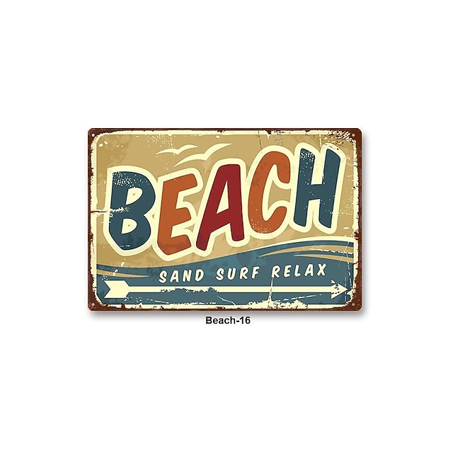 1pc Beach Metal Tin Sign Summer Beach Tin Sign Vintage Beach Signs Wall ...