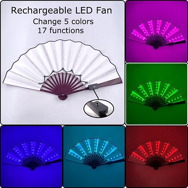 Glow Folding LED Fan Dancing Lights Night Show DJ Fluorescent Bar Night ...