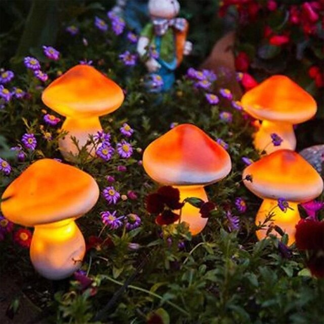 3 PCS Solar Garden Light Outdoor Lawn Light Simulation Mushroom Light ...
