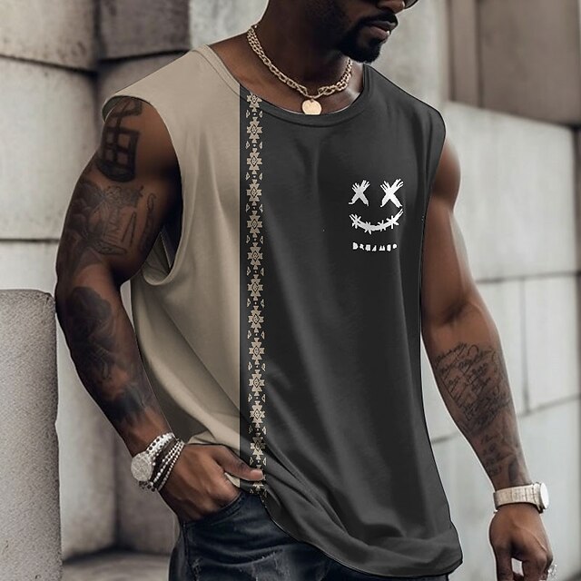 Men's Graphic Color Block Funny Vest Top Sleeveless T Shirt for Men Cap ...