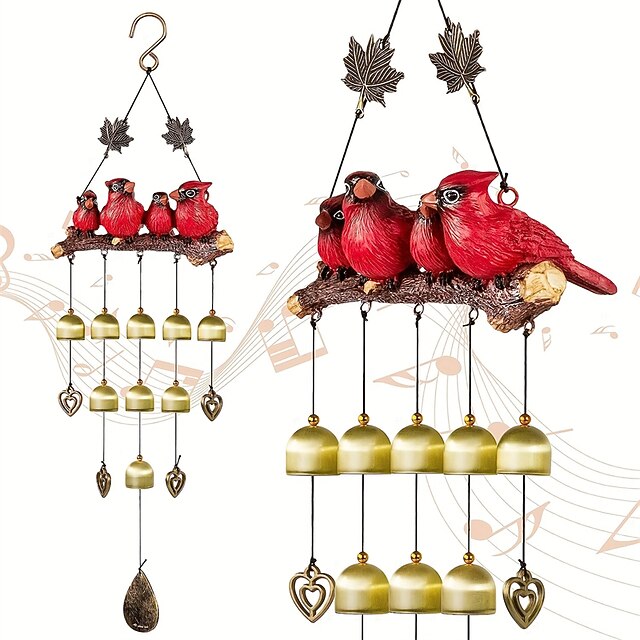 1pc Cardinal Bird Wind Chime, Red Bird Bell Wind Chimes Outdoor ...