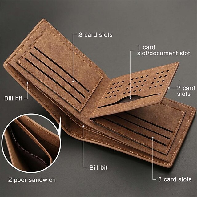 Men's retro imitation leather multi-slot short with zipper wallet men's wallet credit card multi ...