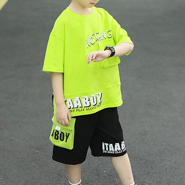 2 Pieces Kids Boys T-shirt & Shorts Clothing Set Outfit Graphic Letter ...