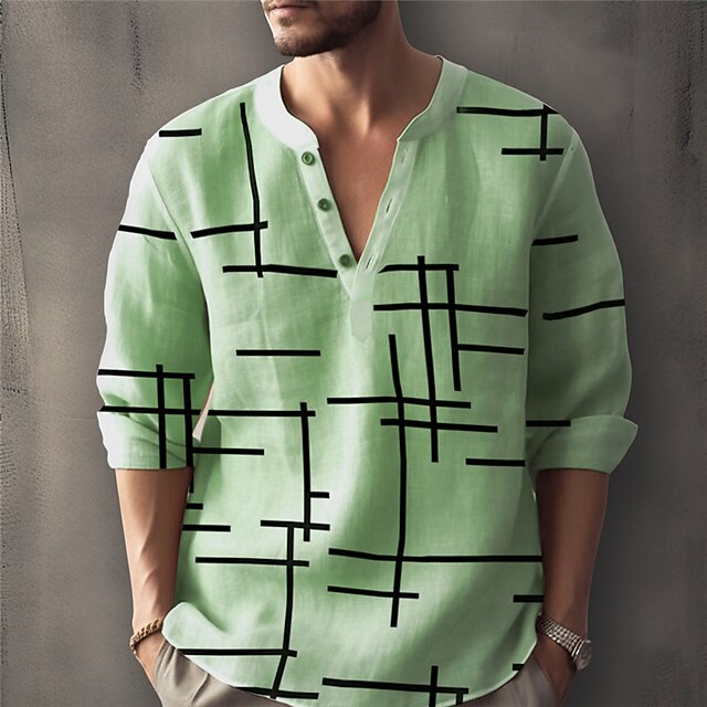 Men's Geometric Pattern Geometry Shirt Linen Shirt Button Up Shirt Long ...