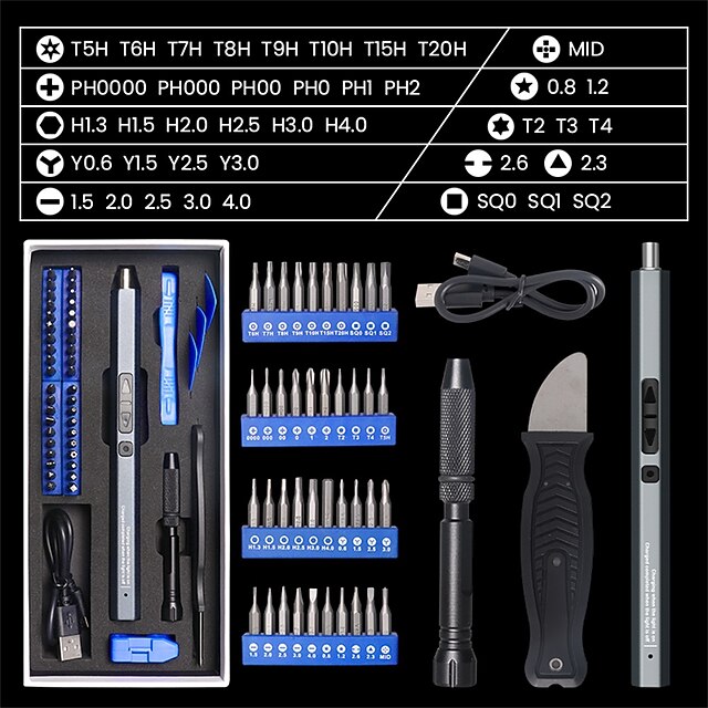 Electric Screwdriver Set 50 In 1 Precision Hex Torx Bits Magnetic ...