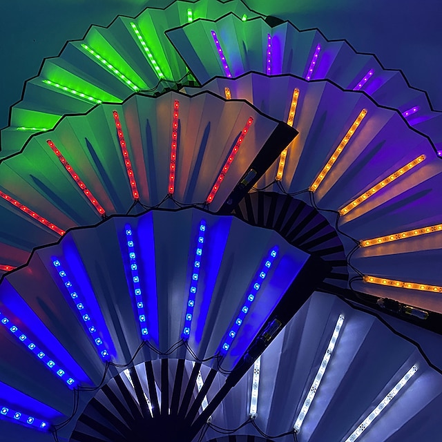 Glow Folding LED Fan Dancing Lights Night Show DJ Fluorescent Bar Night ...