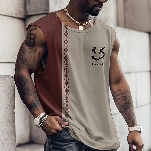 Men's Graphic Color Block Funny Vest Top Sleeveless T Shirt for Men Cap ...