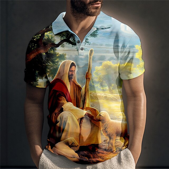 Men's Jesus Christian Polo Shirts Golf Shirt Short Sleeve Polo Shirts ...