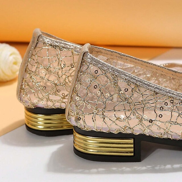 Women's Silver Sequin Mesh Ballet Flats – Elegant Pointed-Toe Flats ...