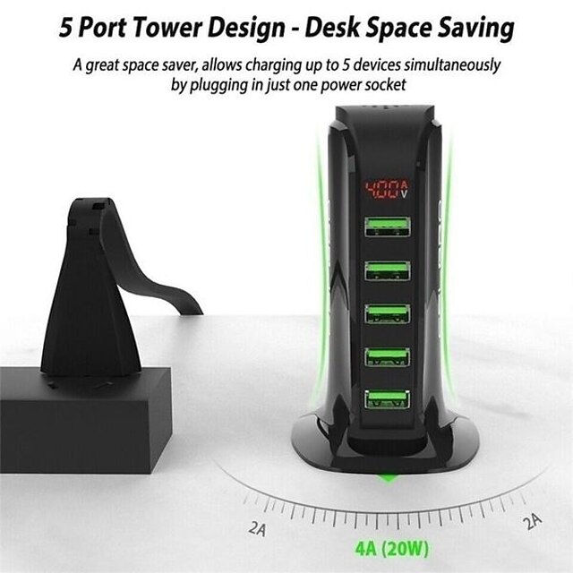 5ports Multi-USB Charging Station Hub Base Smart Digital Display ...