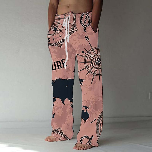 Men's Trousers Summer Pants Beach Pants Elastic Drawstring Design Front ...
