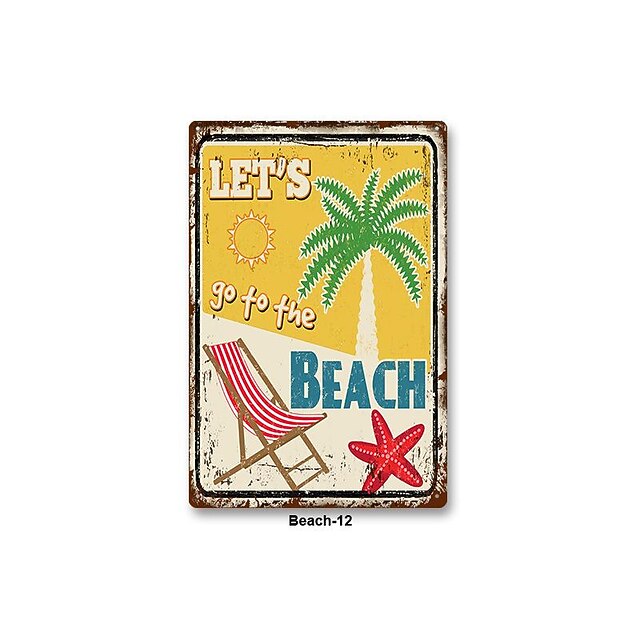 1pc Beach Metal Tin Sign Summer Beach Tin Sign Vintage Beach Signs Wall ...