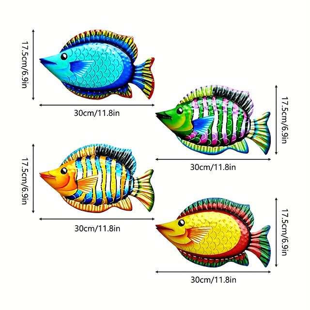 1pc Fish Metal Wall Art Metal Colorful Tropical Fish Decor 3D Outdoor ...