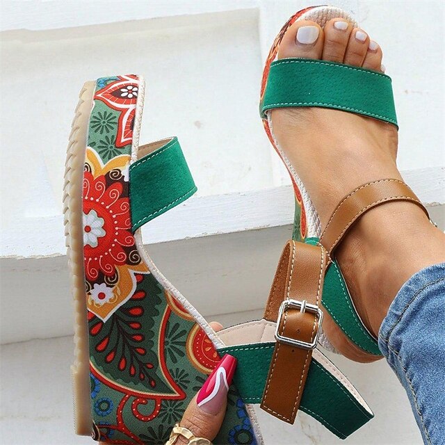 Women's Boho Floral Wedge Sandals – Open-Toe Platform Design with ...