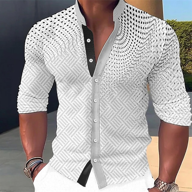 Men's Polka Dot Geometric Pattern Geometry Shirt Button Up Shirt Long ...
