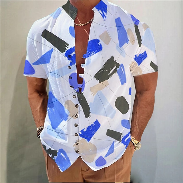 Men's Geometric Pattern Geometry Graffiti Shirt Button Up Shirt Short ...