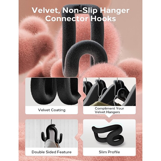 10pcs Clothes Hanger Connector Hook, Non-Slip Velvet Coating Hangers ...