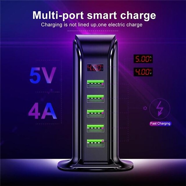 5ports Multi-USB Charging Station Hub Base Smart Digital Display Charger 2025 - $18.99