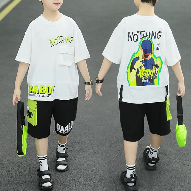 2 Pieces Kids Boys T-shirt & Shorts Clothing Set Outfit Graphic Letter ...