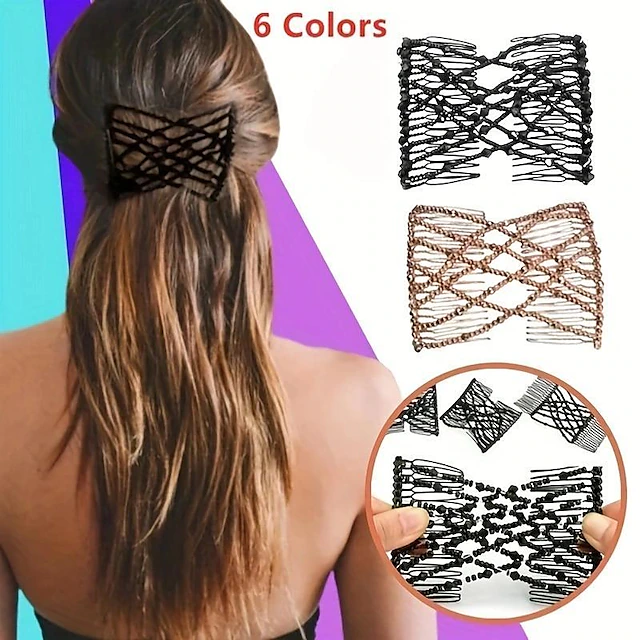 Double Hair Comb For Women Hair Combs With Elastic Beaded Rope