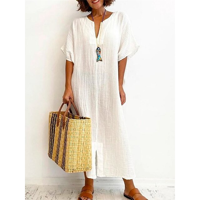 Mujer Vestido informal Vestido de lino de algodón Vestido de cambio Vestido largo maxi Mezcla de ...