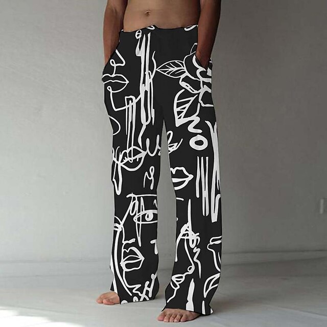 Men's Trousers Summer Pants Beach Pants Elastic Drawstring Design Front ...