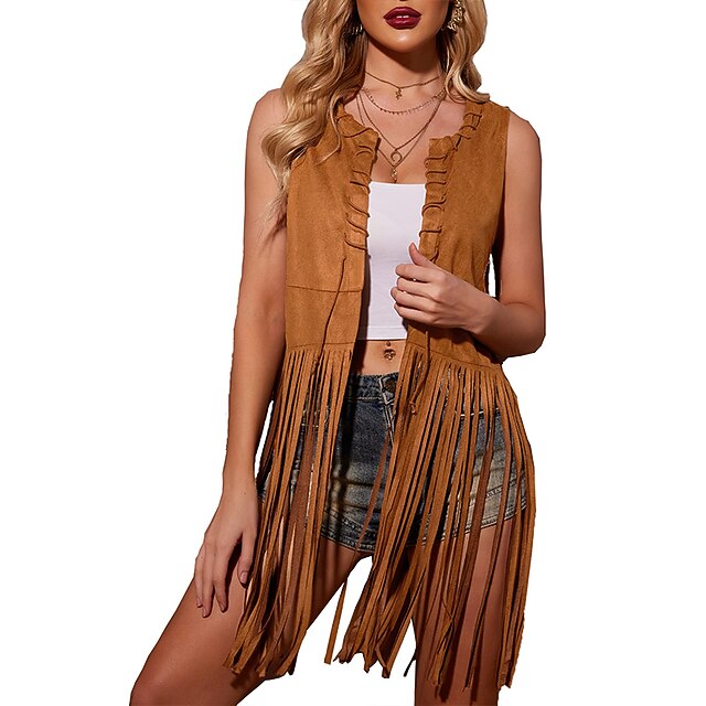Retro Vintage 1970s Suede Vest Hippie Tassel Fringe Fancy Dress Women's ...