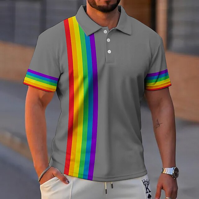 Men's Rainbow Polo Shirts Golf Shirt Short Sleeve Polo Shirts Collared ...