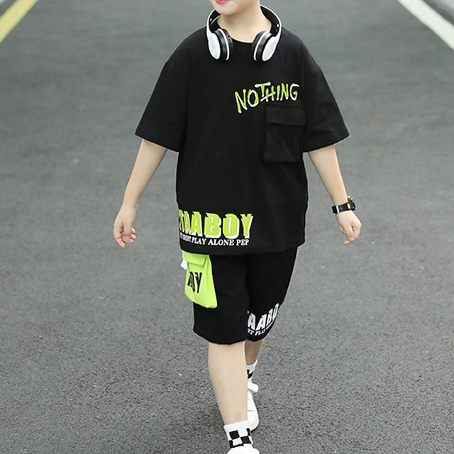 2 Pieces Kids Boys T-shirt & Shorts Clothing Set Outfit Graphic Letter ...