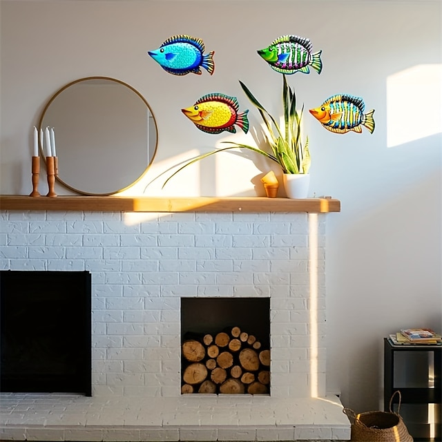 1pc Fish Metal Wall Art Metal Colorful Tropical Fish Decor 3D Outdoor ...