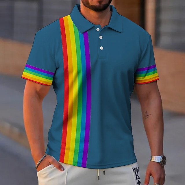Men's Rainbow Polo Shirts Golf Shirt Short Sleeve Polo Shirts Collared ...