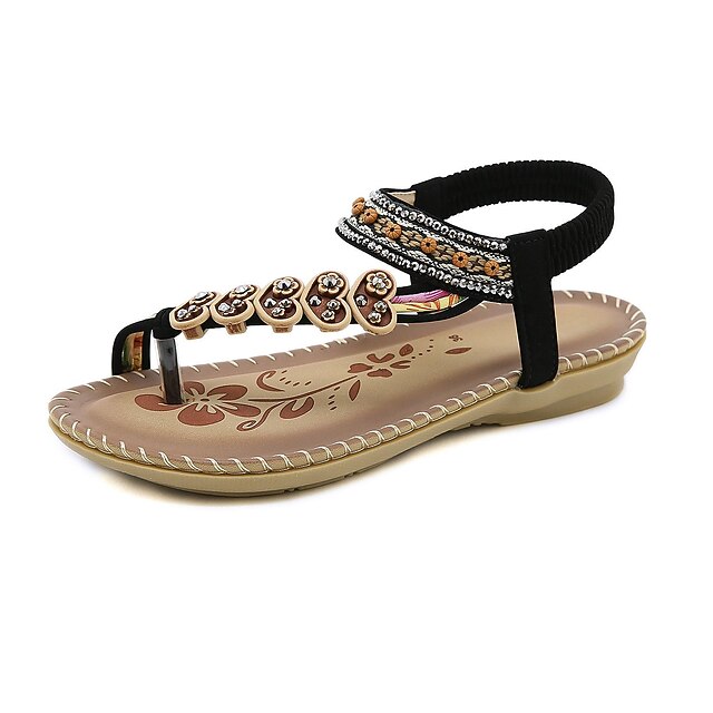 Women's Bohemian Beaded Sandals - Handmade Floral Embellished Flat ...